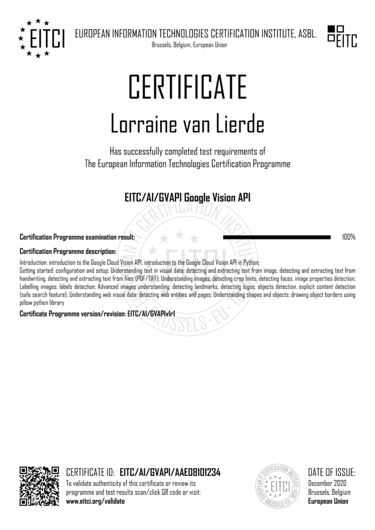 EITC/AI/GVAPI Google Vision API - EITCA Academy EITC/AI/GVAPI Google Vision API - EITCA Academy
